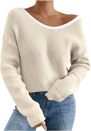Womens Sweaters 2025 Cute Bow Back Long Sleeve Sweater V Neck ...