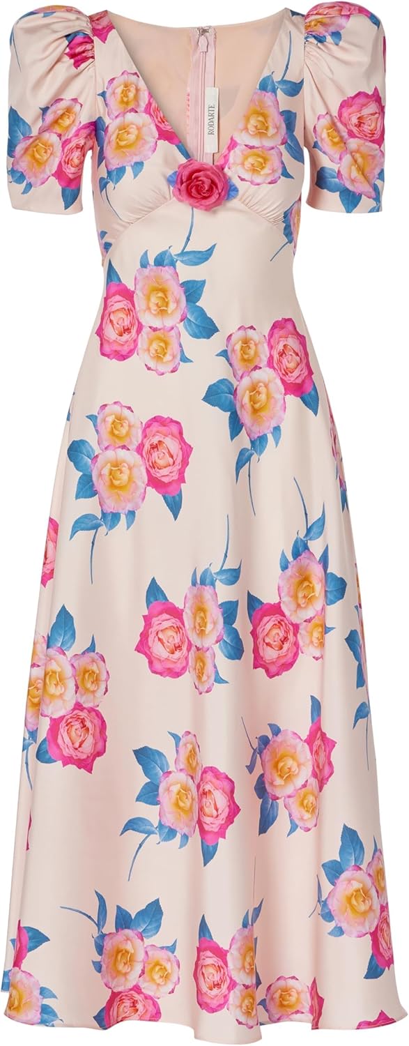 Amazon.com: Rodarte, Pink And Blue Rose Printed Short Sleeve Dress With ...