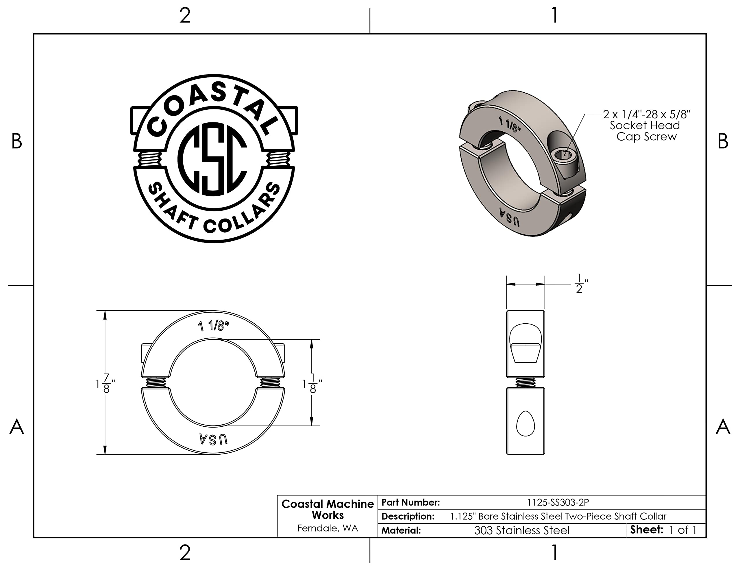 Snapklik.com : Coastal Shaft Collars - 1.125" Bore Diameter - Clamping ...