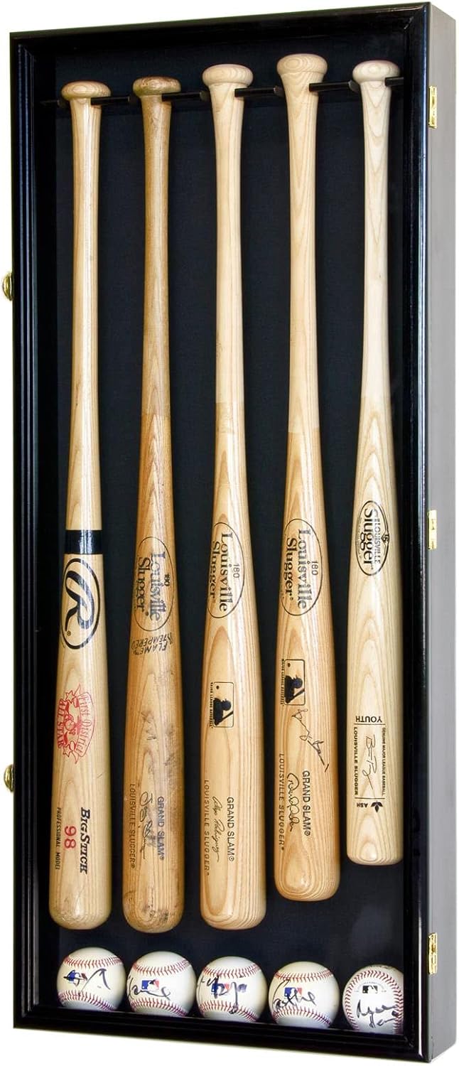 Amazon.com : 5 Baseball Bat Display Case Cabinet Holder Wall Rack w/UV ...
