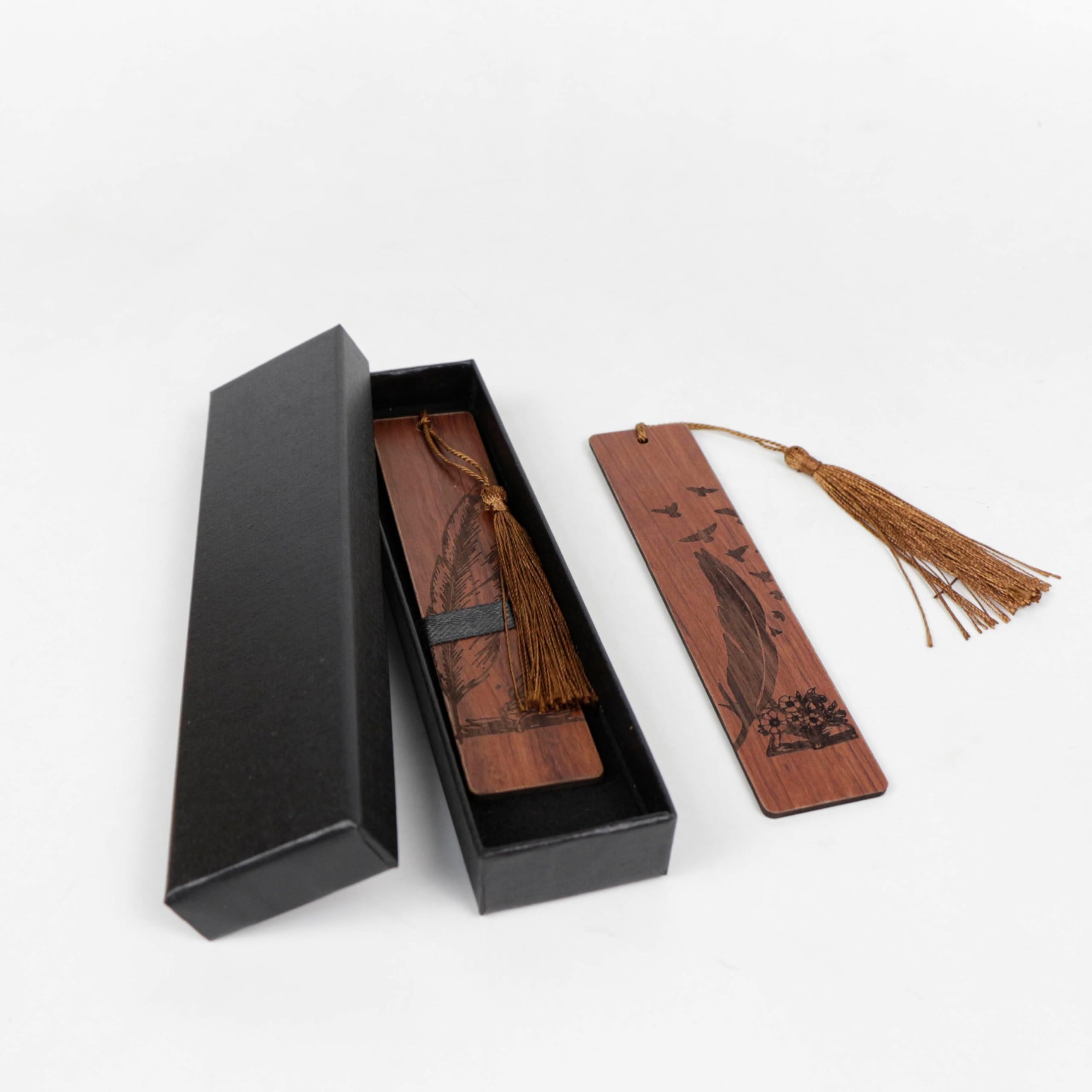 Amazon.com: 10 Pcs Wooden Bookmark Craft with 10 Pcs Velvet Bags Set ...