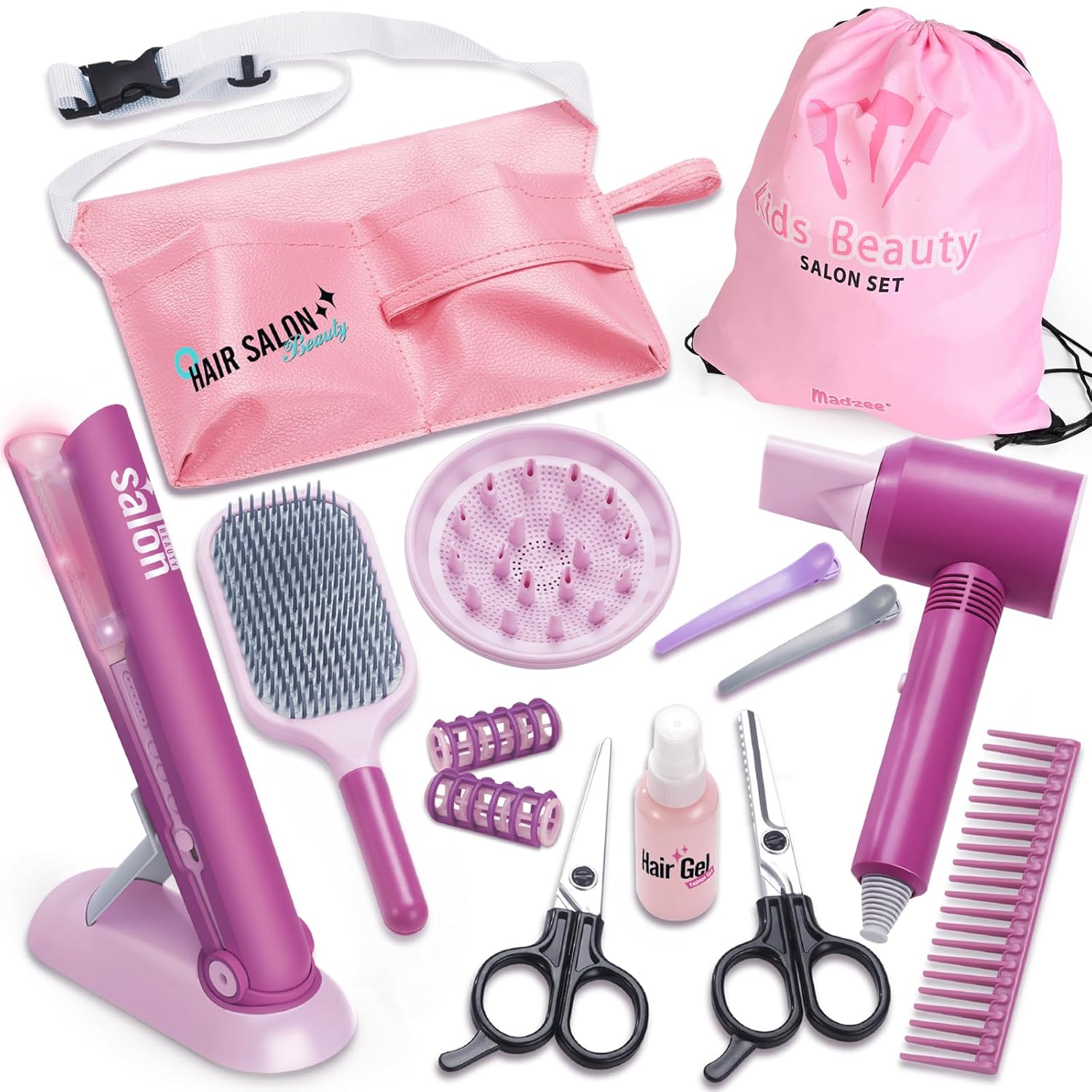 Madzee Girls Beauty Hair Salon Pretend Play Hair Stylist Toy Kit with ...