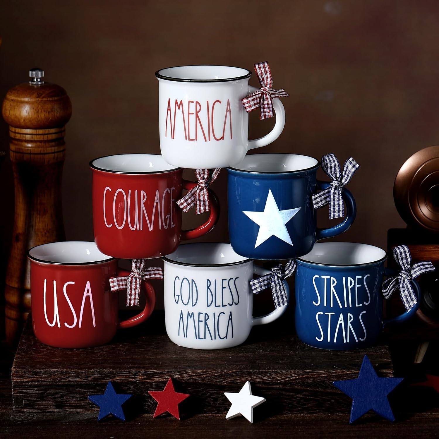 Amazon.com: Suttmin 6 Pcs 4th of July Mini Coffee Mugs Patriotic ...