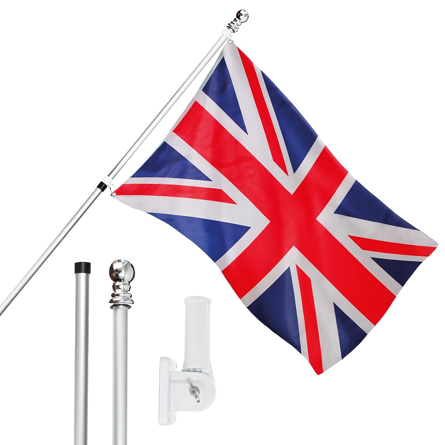 Union Jack Flag, Flagpole and Wall Mount - 5ft x 3ft Union Jack Flag ...