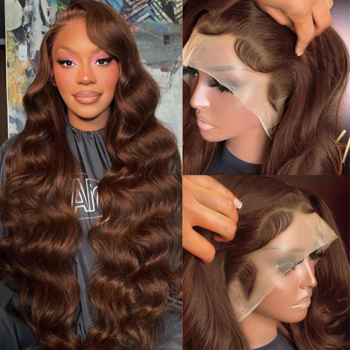 Amazon.com : Obones Chocolate Brown Lace Front Wig Human Hair 13x4 Lace ...