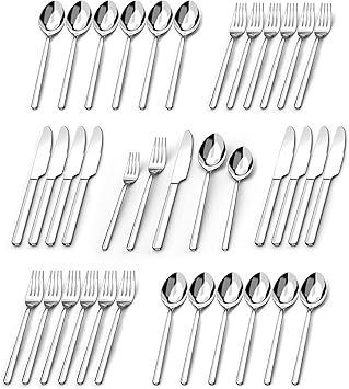 Amazon.com | 30 Pieces Silverware Set, KINGSTONE Flatware Cutlery Set ...
