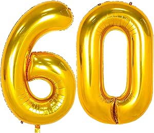 Amazon.com: 42 Inch Large Gold 60 Balloon Number, 60th Birthday ...