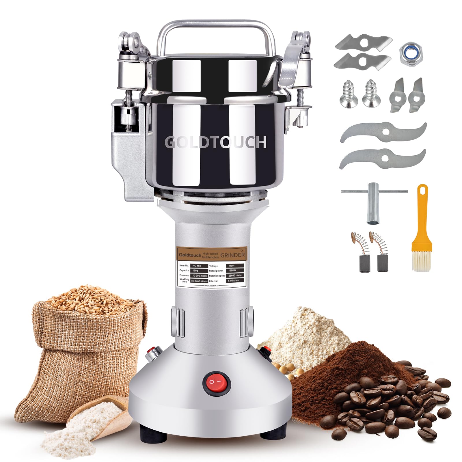 Amazon.com: Goldtouch 150g High Speed Electric Grain Mill Grinder ...