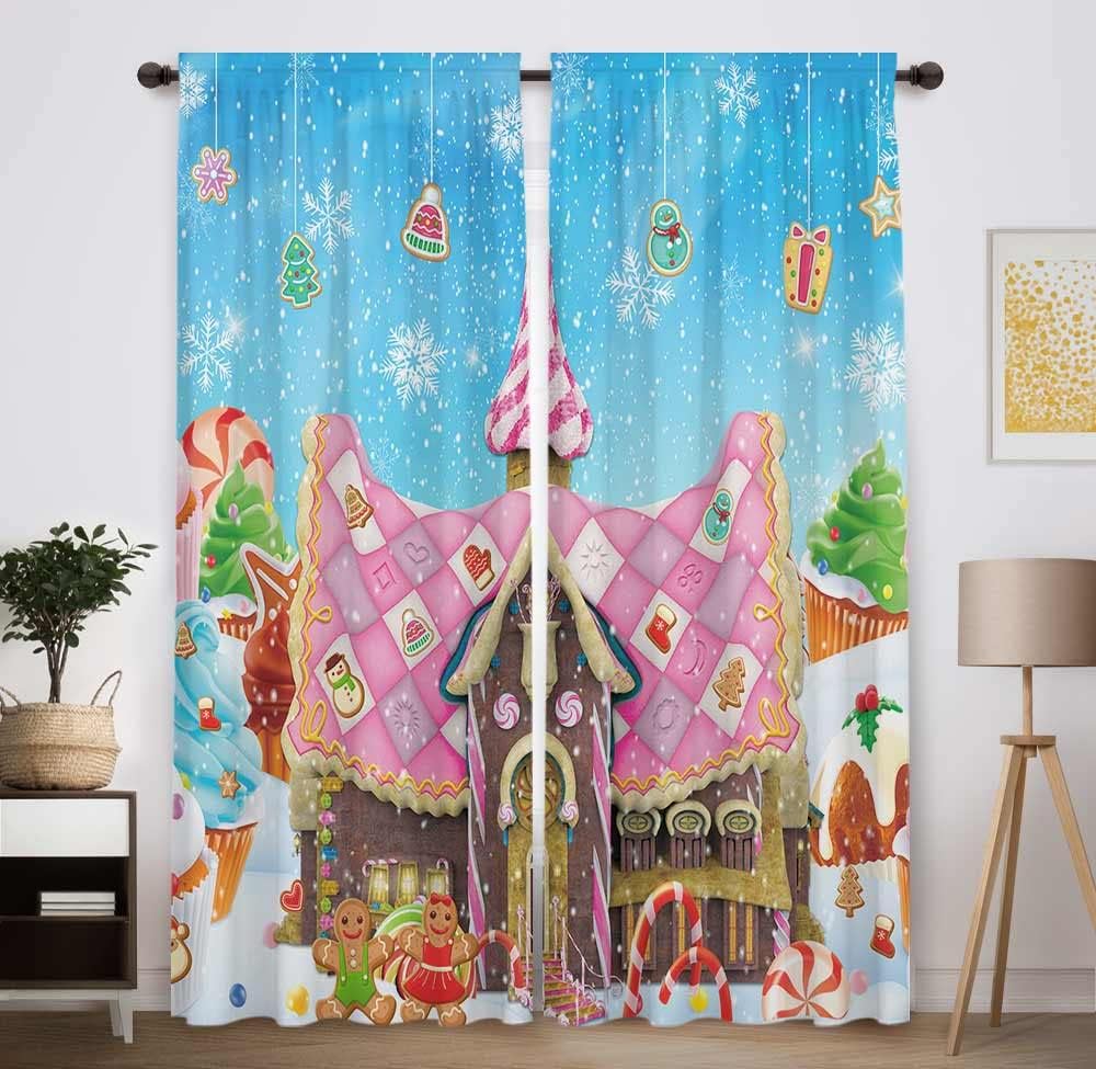 Funnytree Winter Gingerbread House Window Curtains for Kids Holiday ...