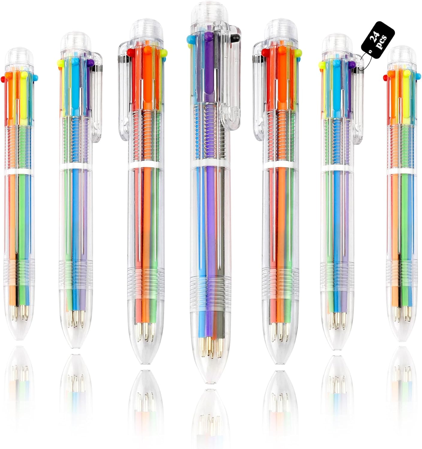 24 Pack Multicolor Pen 0.5mm 6-in-1 Ballpoint Retractable Colored Pens ...