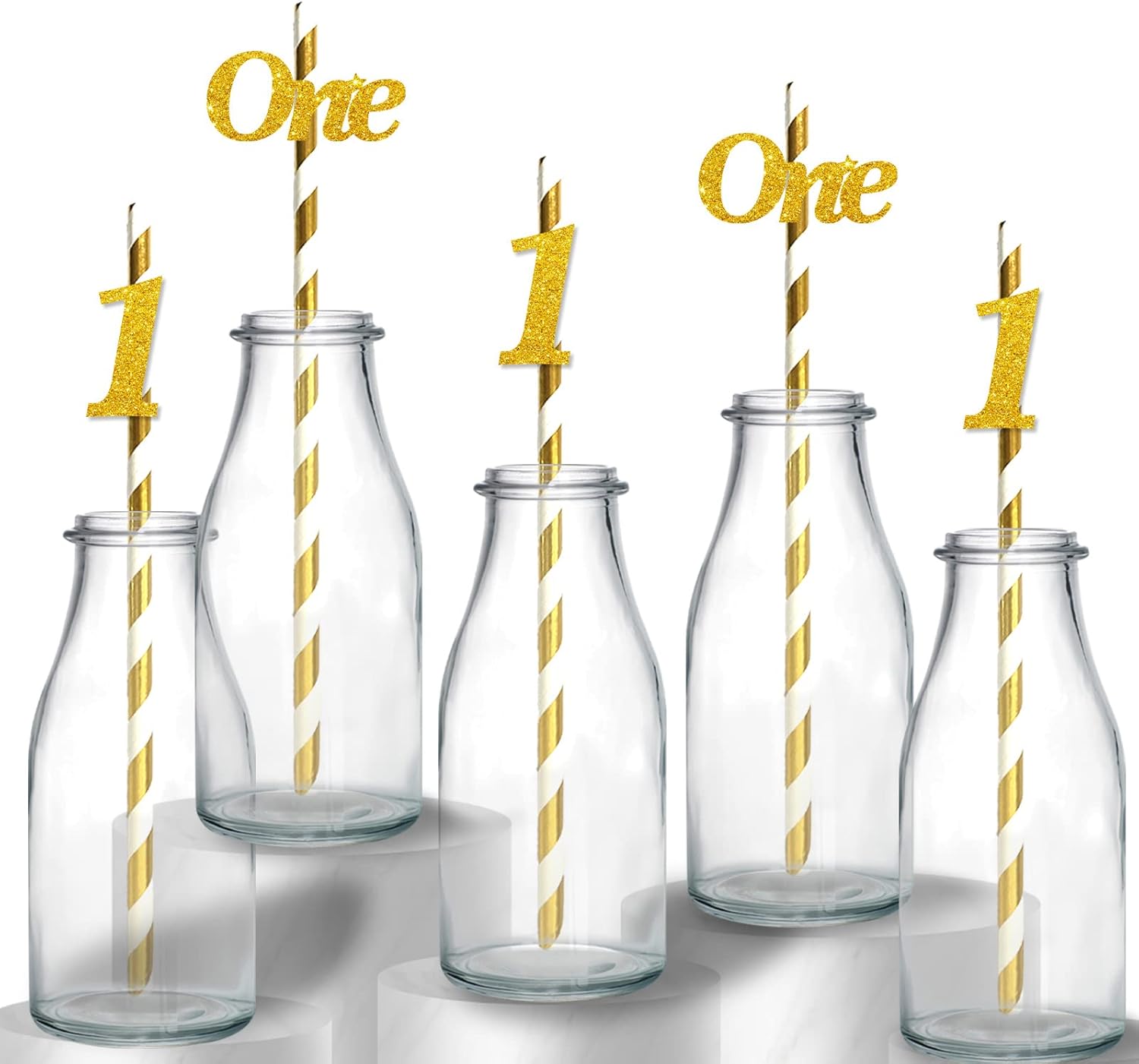 Amazon.com: Happy 1st Birthday Straws, Gold Glitter 1 Year Old Paper ...