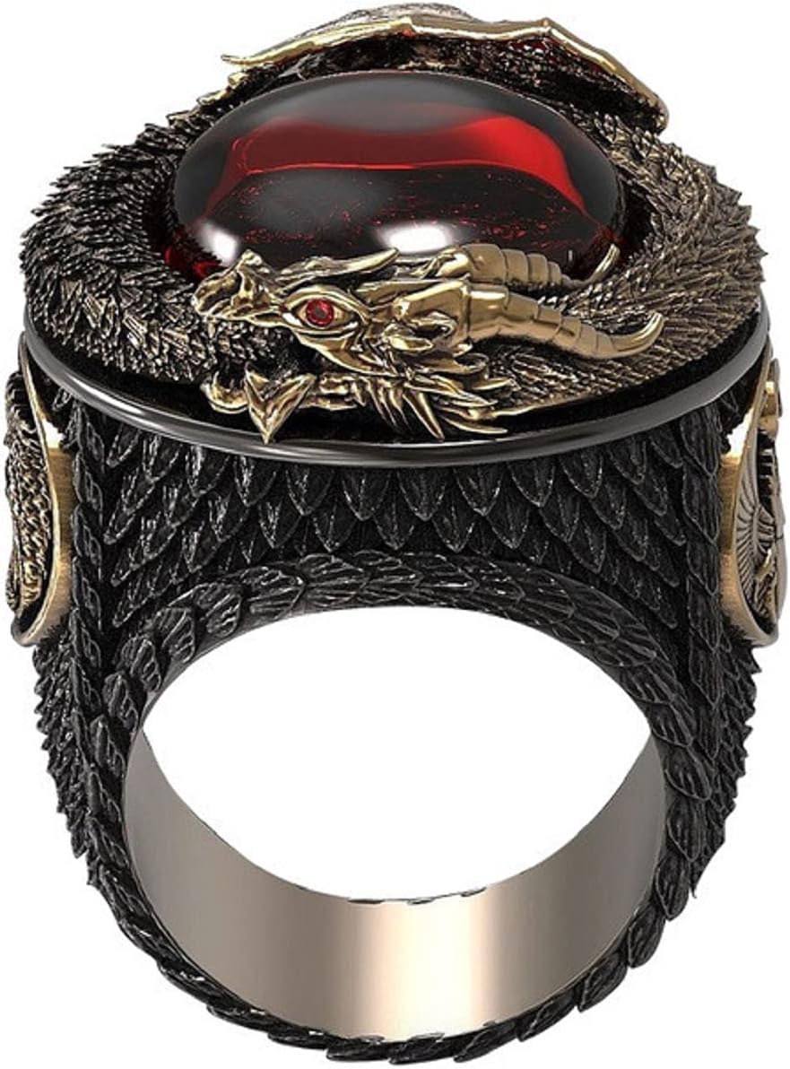 MayiaHey Dragon Ring, Rhinestone Gold Dragon Ring for Men, Norse Viking ...