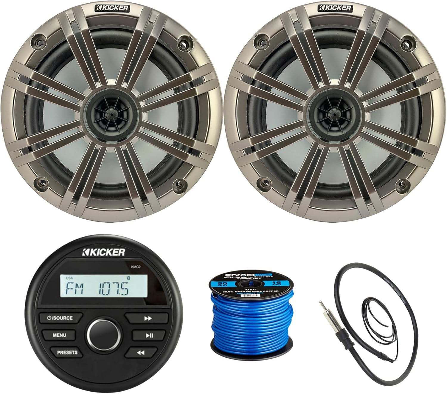 Amazon.com: Kicker KMC2 Weather-Resistant Marine Gauge Style Bluetooth ...