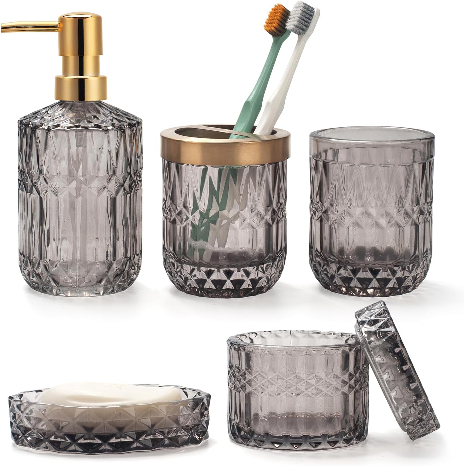 Amazon.com: IVAILEX 5PCS Grey Glass Bathroom Accessories Sets of Lotion Dispenser, Soap Dish ...