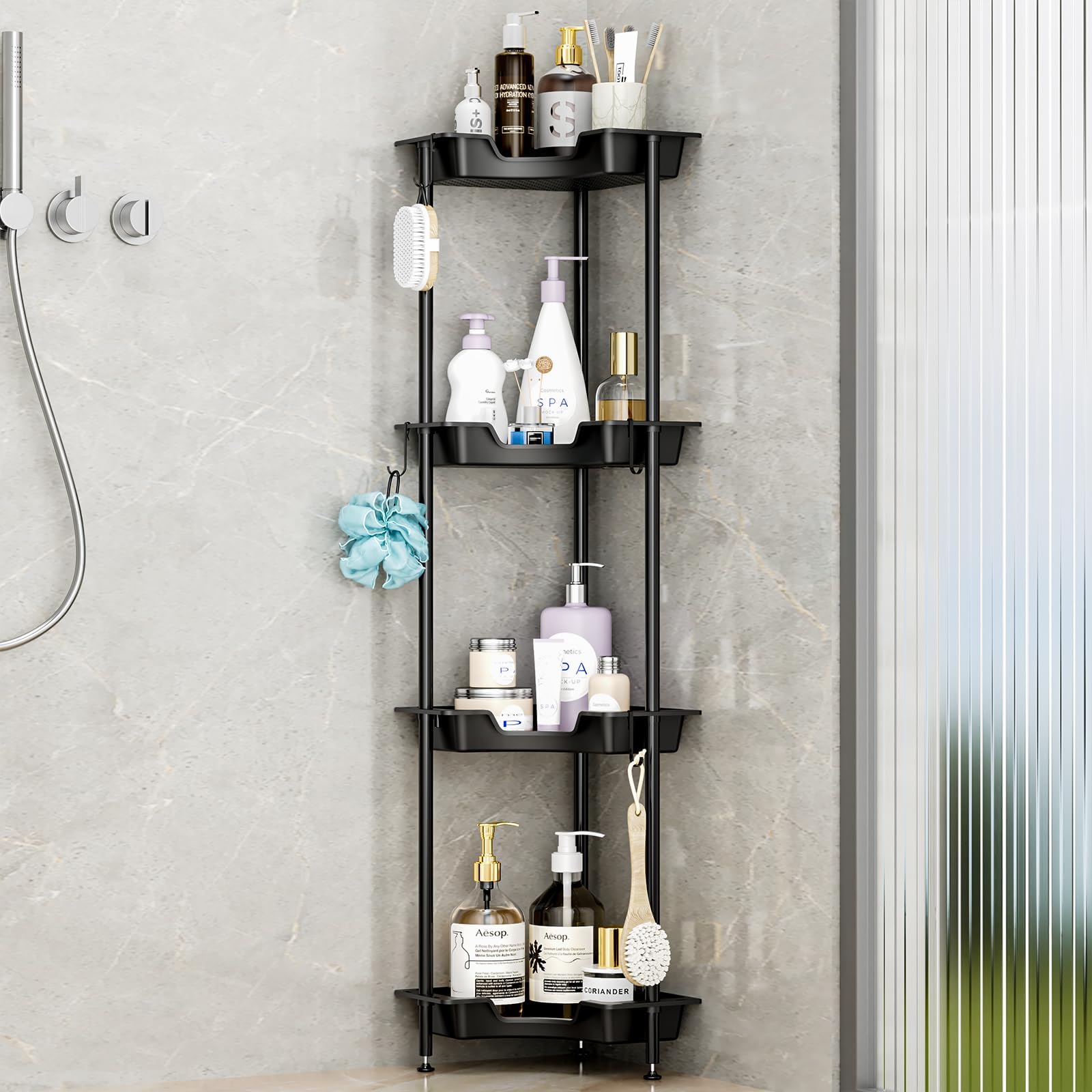 SWTYMIKI Corner Shower Caddy Standing - 4 Tier Floor Standing Shower ...