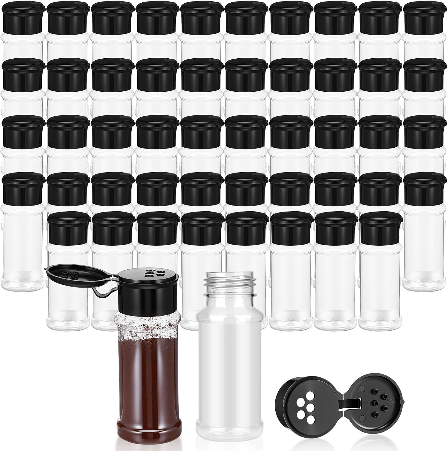 Amazon.com: Nodaaiie 50 Pcs Clear Plastic Spice Jars with Black Shaker ...