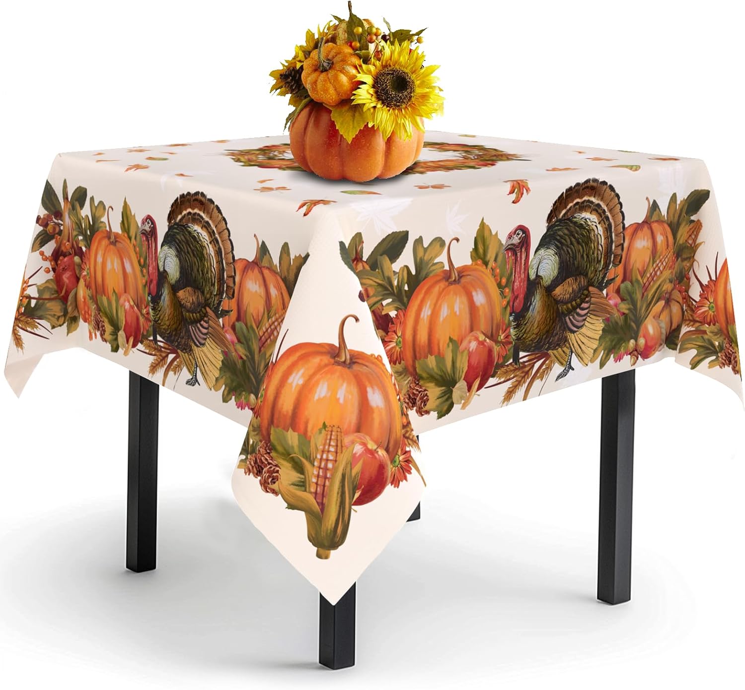 Amazon.com: bnhjsdw Thanksgiving Tablecloth Fall Pumpkin Turkey Table ...