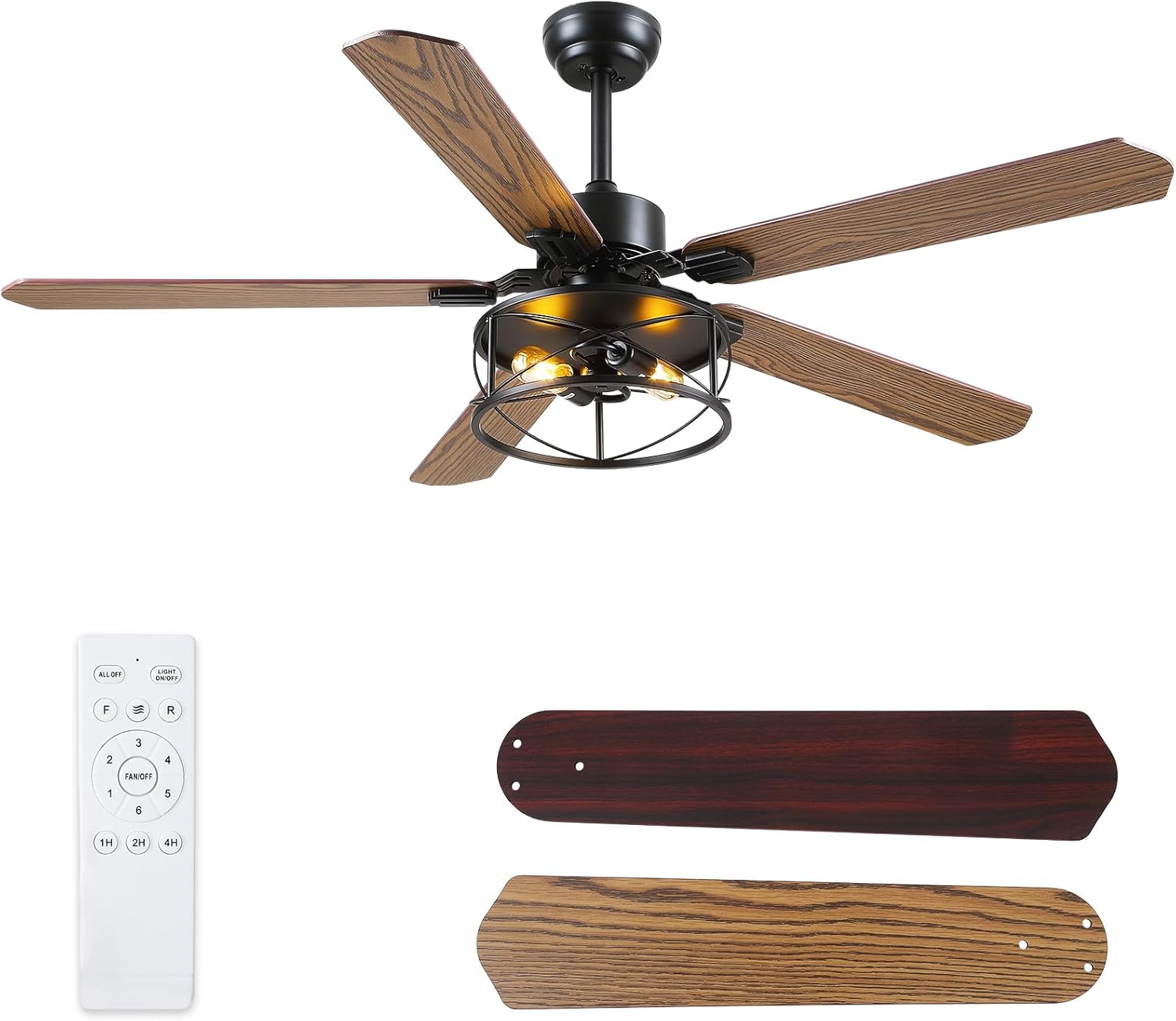 Dannilong Farmhouse Ceiling Fan with Light and Remote 56" Rustic Flush ...