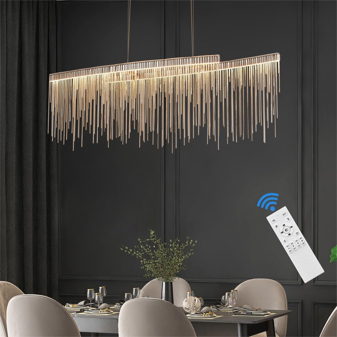 TACDANDM Modern Aluminum Tassel Linear Chandelier, LED Dimmable Pendant ...