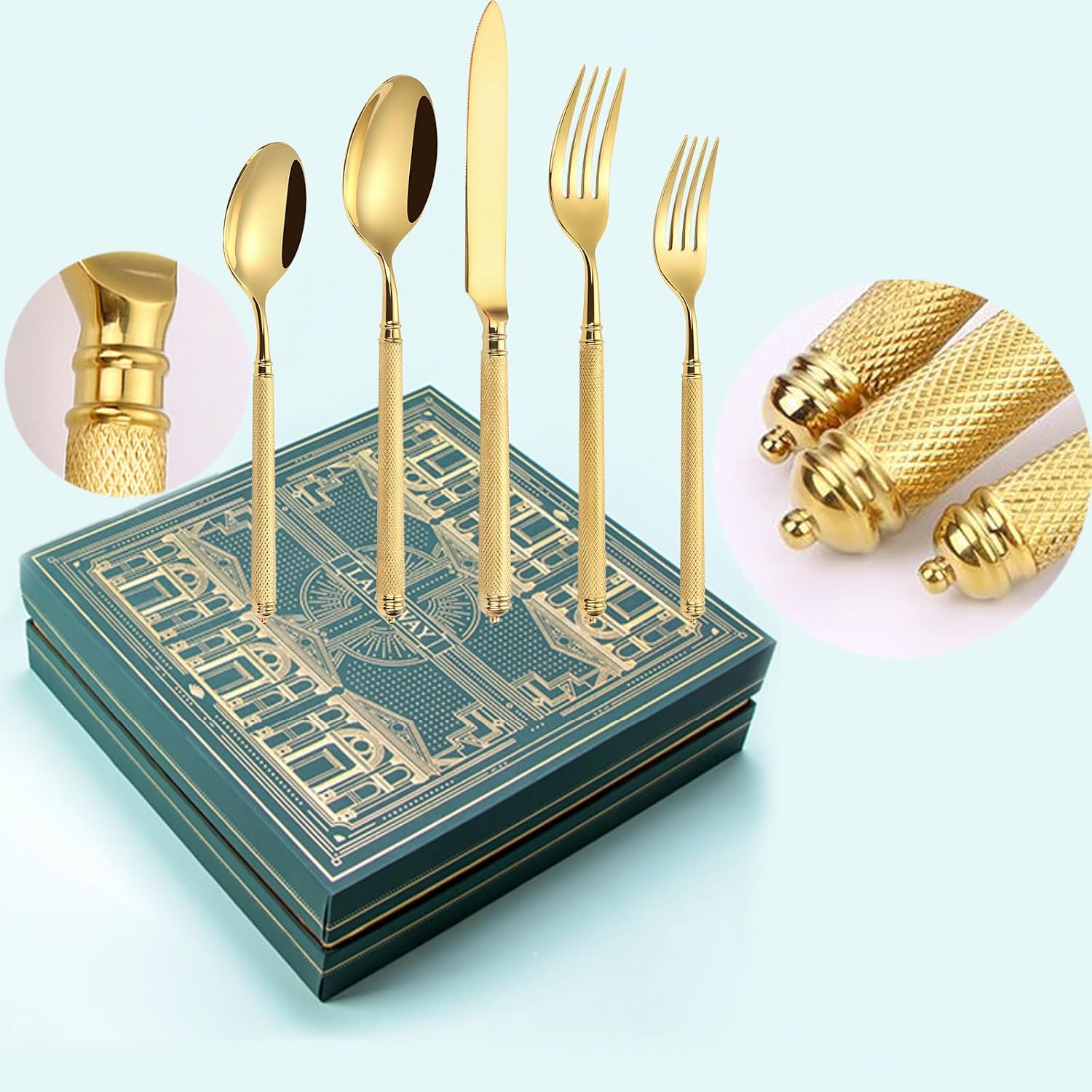 Amazon.com | Thomaso 30-piece Gold Plated Silverware Set With Hammered ...