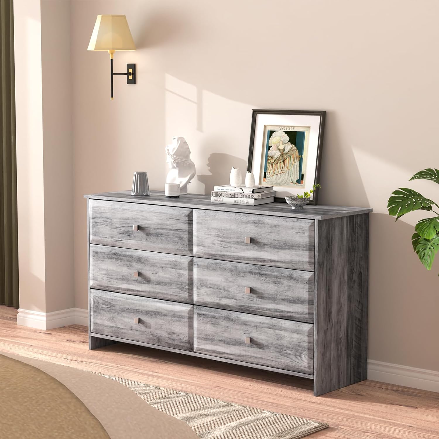 Amazon.com: VINGLI Grey Dresser for Bedroom Dresser, 53.9" W 6 Drawer ...