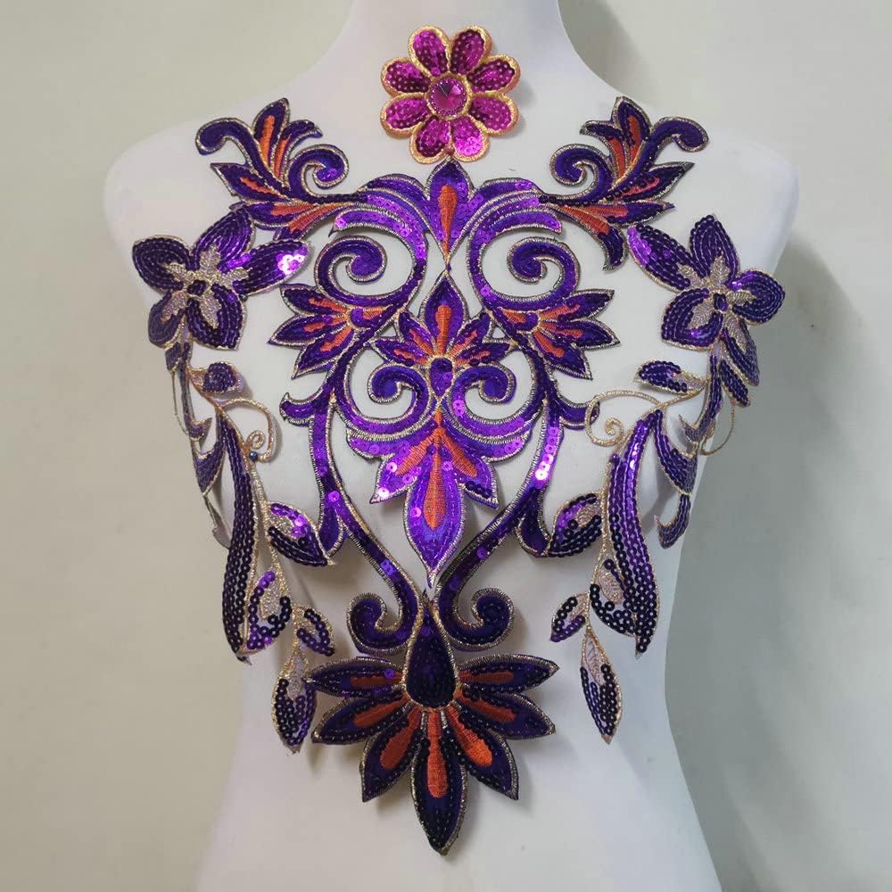 Amazon.com: Embroidered Decals Golden/Blue/Purple/Silver Trims Big Size ...