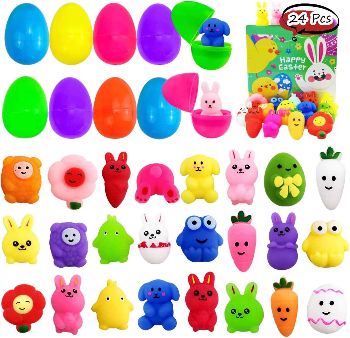 Amazon.com: 24 Pcs Easter Mochi Squishy Toys,Easter Eggs,Stress Relief ...