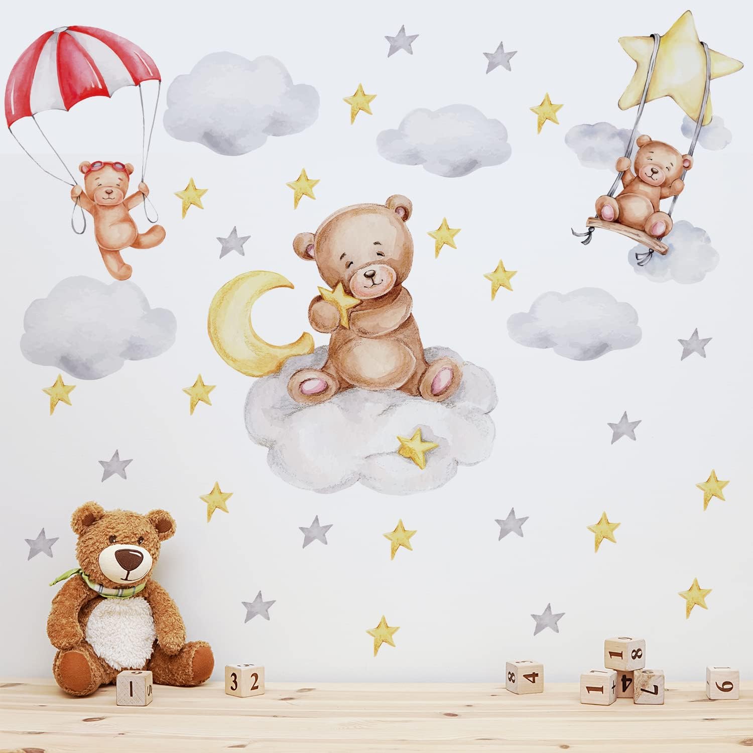 Amazon.com: Tedy Bear Wall Decals, Moon and Stars Wall Stickers for ...