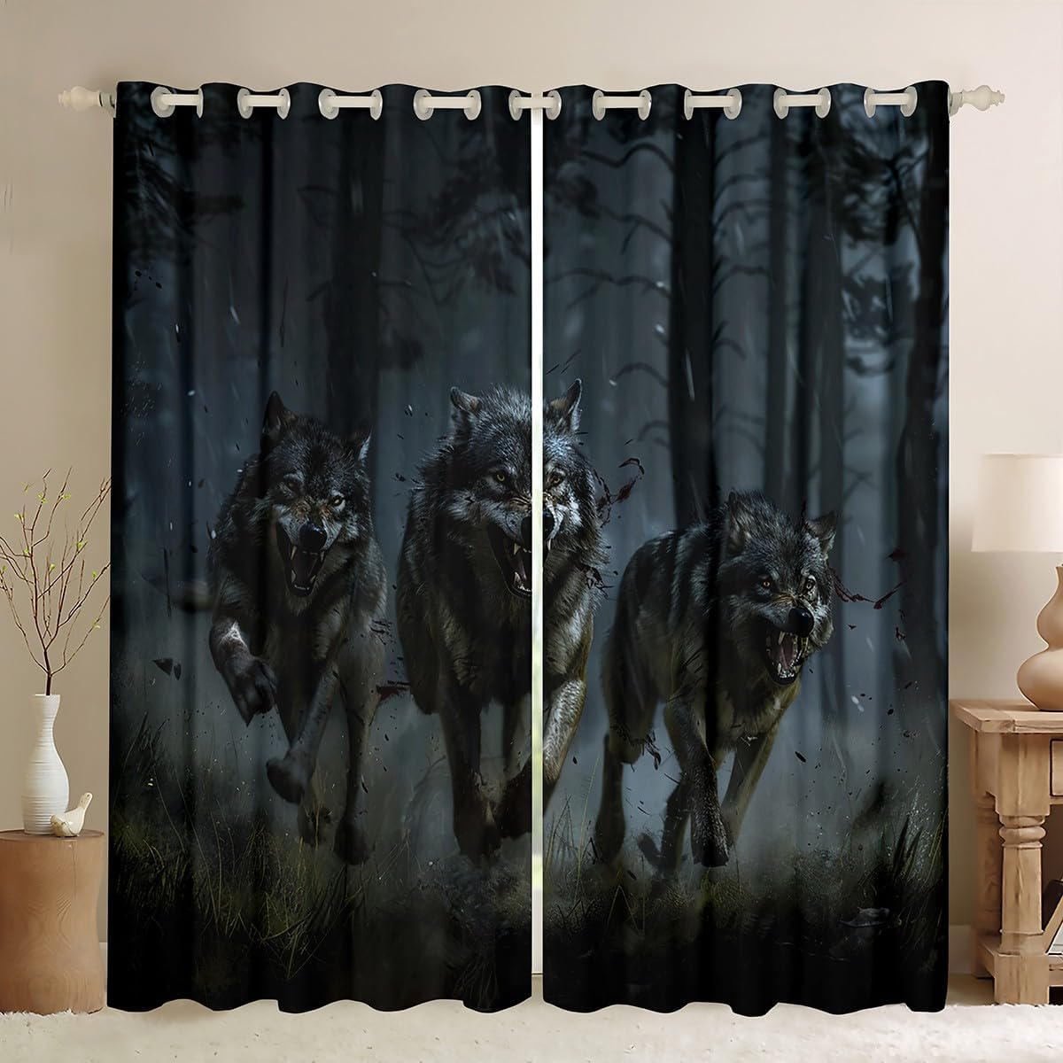 Amazon.com: Homewish 3D Wolf Window Curtain,Wild Animals Curtains for ...