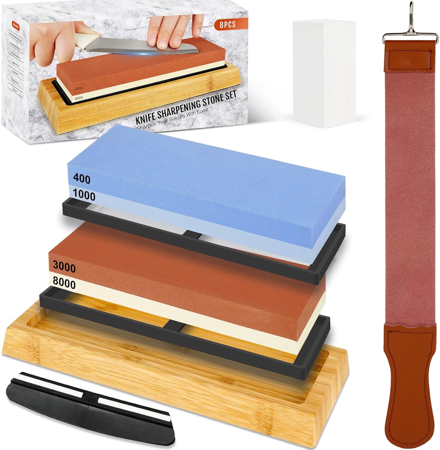 RISEMART Knife Sharpening Stones Set, Professional 400 1000 3000 8000 ...