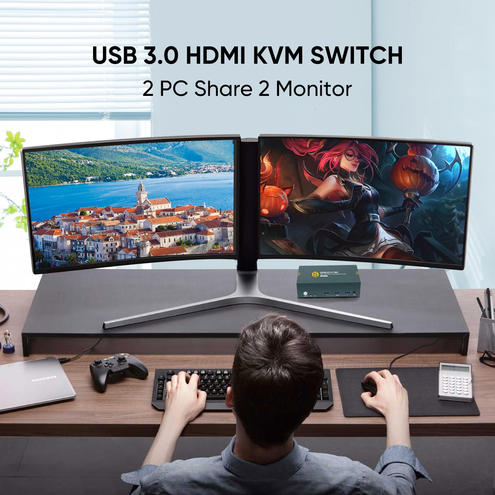 Snapklik.com : USB3.0 HDMI KVM Switch 2 Monitors 2 Computers, 2 Port ...