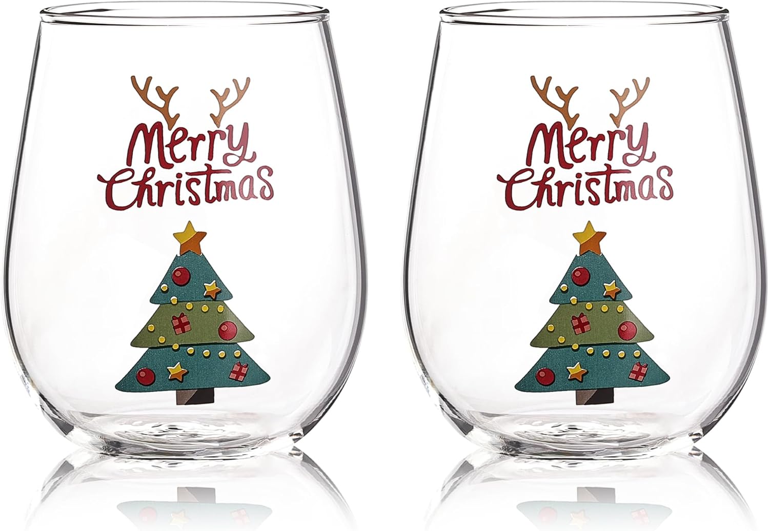 GeeWaa Christmas Tree Stemless Wine Glasses Set of 2 Christmas Themed ...