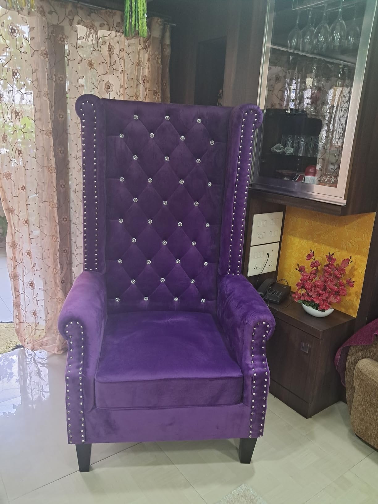 MODERN WAVE Luxury High Chair 57Inch High Solid Wood Upholstered Arm ...