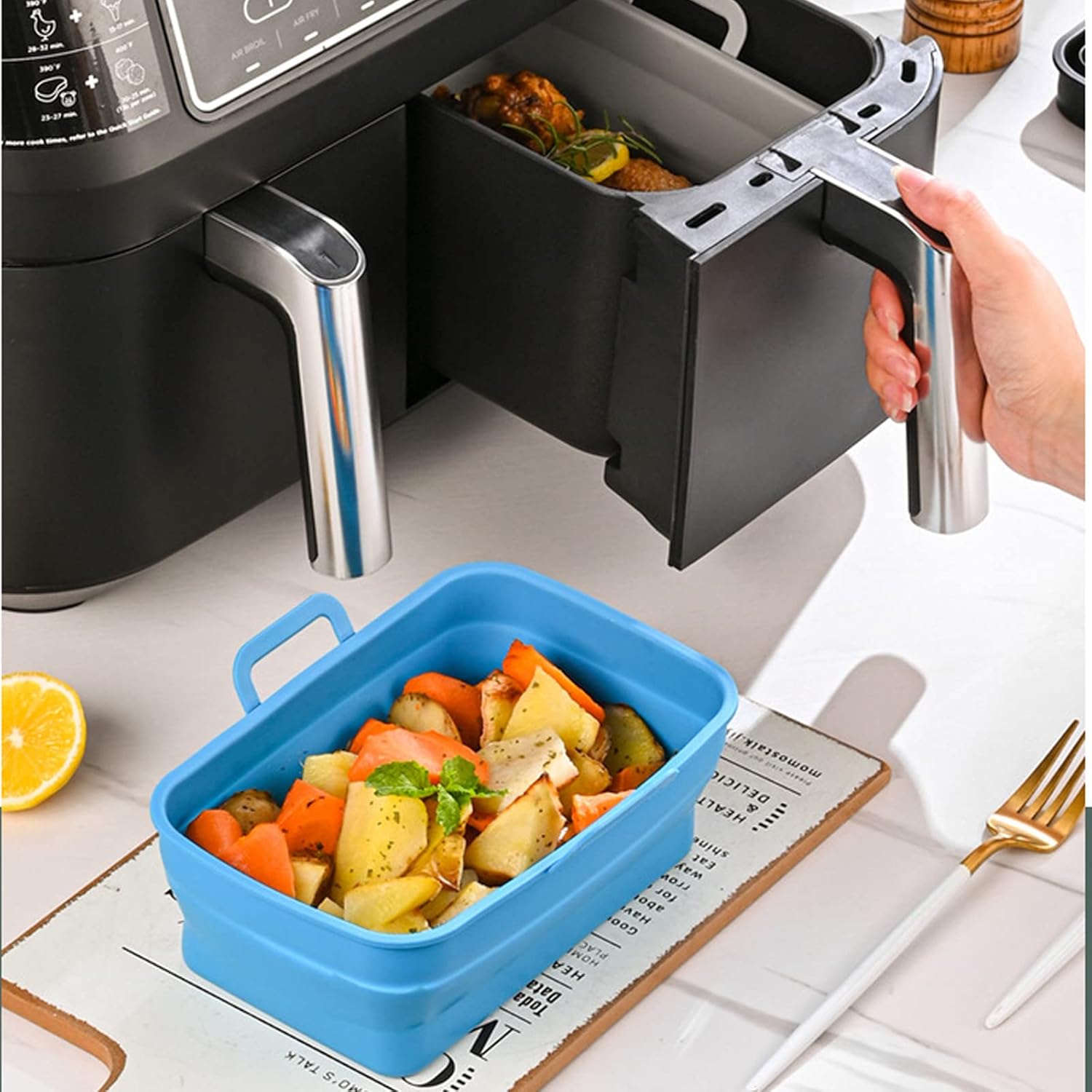 Amazon.com: UNYLE 2Pcs Air Fryer Collapsible Silicone Pot Foldable ...