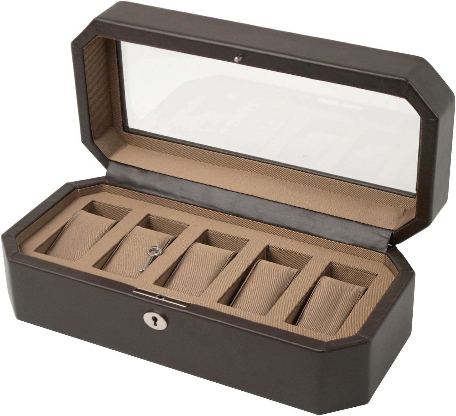 Amazon.com: WOLF 4583517 Brown Five Piece Watch Case with Glass Lid ...