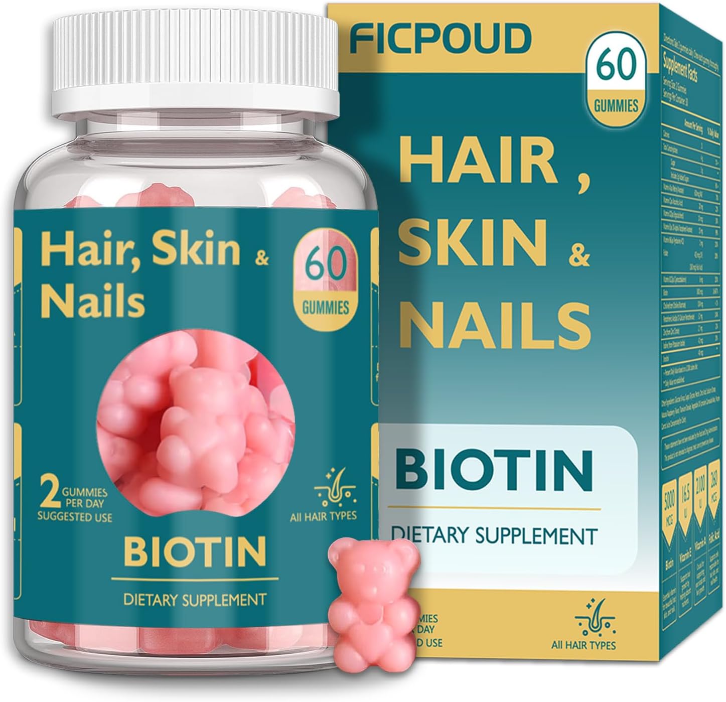 Amazon.com: Ficpoud Biotin Gummies, Supports Healthy Hair, Skin & Nails ...