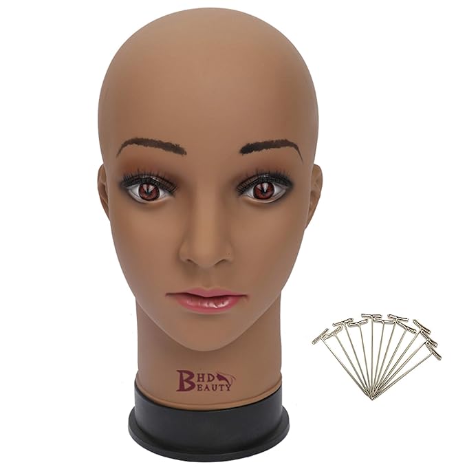 Amazon.com: BHD BEAUTY Bald Mannequin Head Brown Female Professional ...