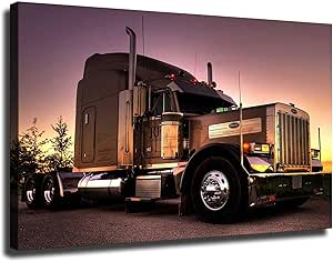 Amazon.com: Peterbilt Semi with Trailer Big Rig Truck Canvas Art Poster ...