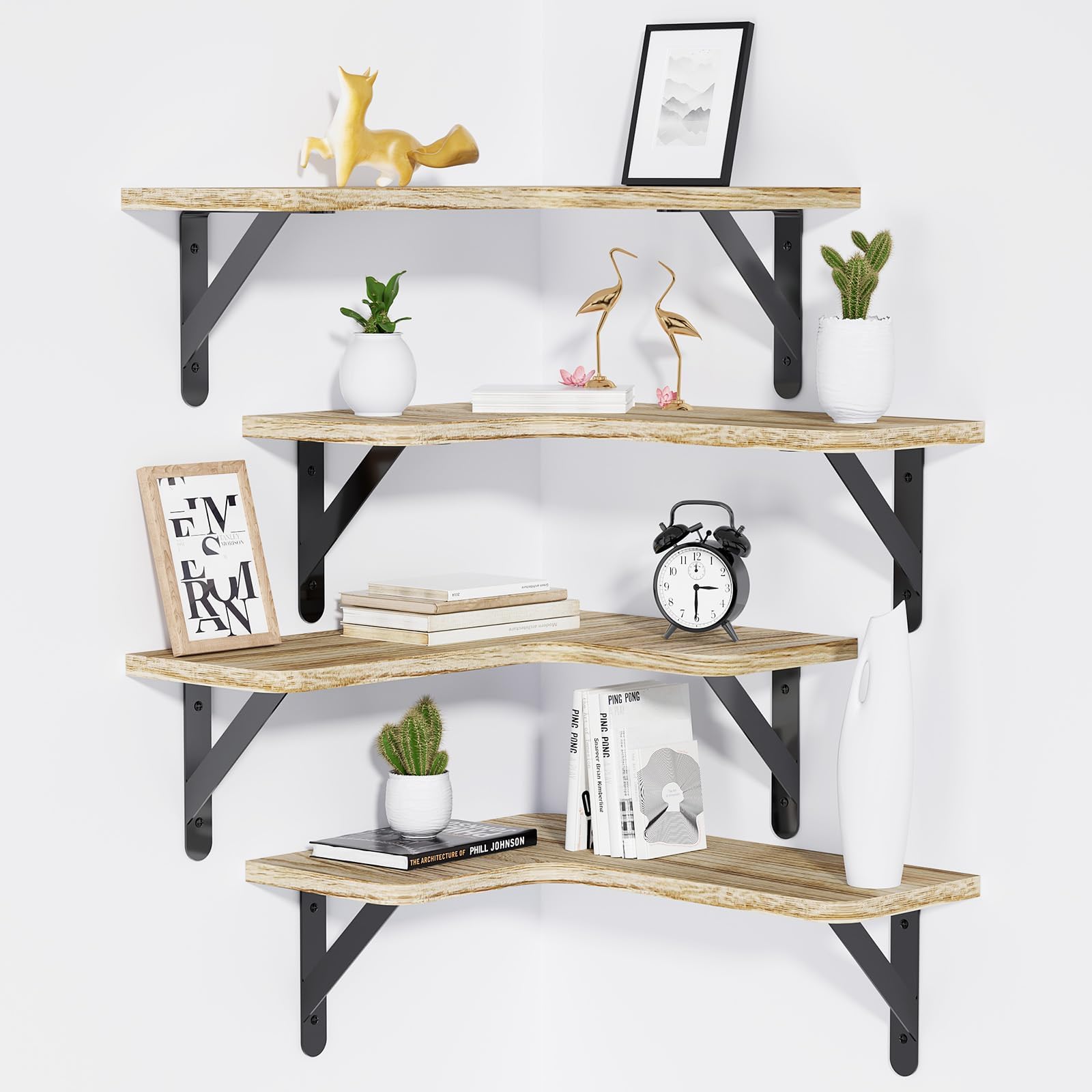 NATURE'S SOURCE Corner Floating Shelves with Invisible Brackets, Corner ...