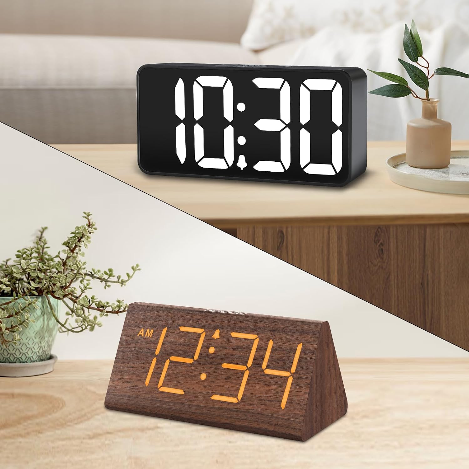 Amazon.com: DreamSky Wooden Alarm Clock and Compact Digital Clock with ...