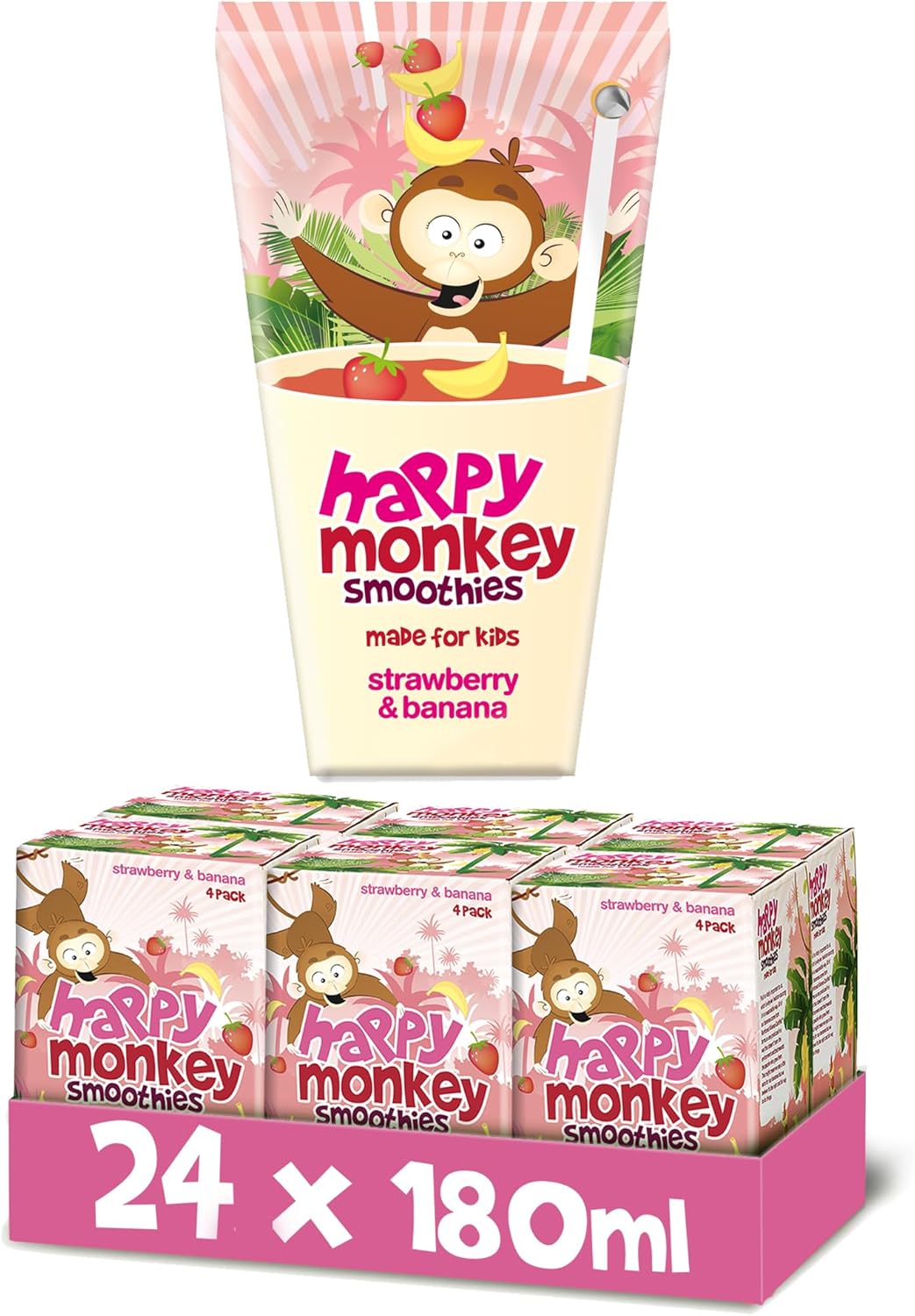 Happy Monkey Smoothies (Strawberry & Banana 24 x 180ml), 100% pure ...