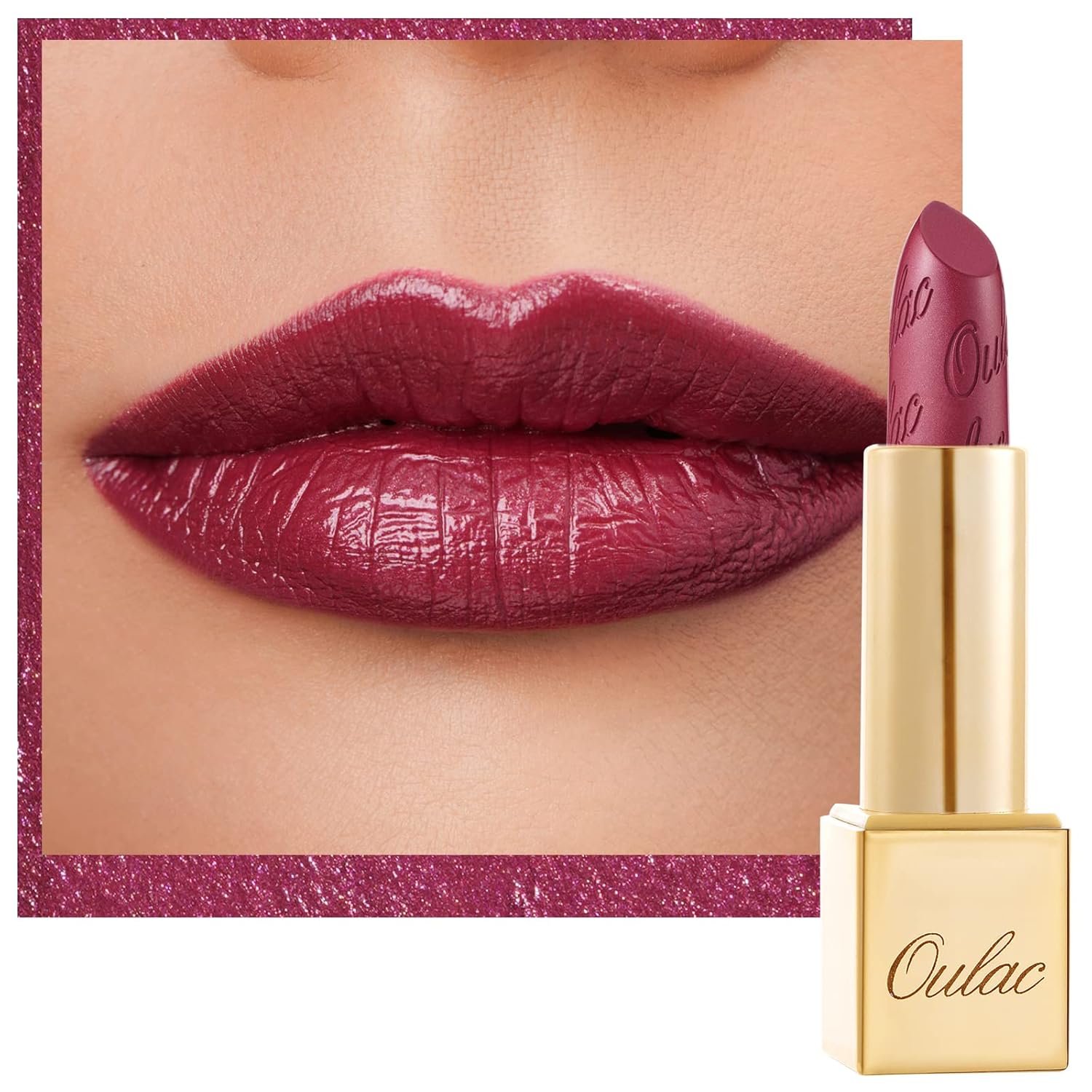 Amazon.com : Oulac Burgundy Lipstick for Women with Metallic 3D Shine ...
