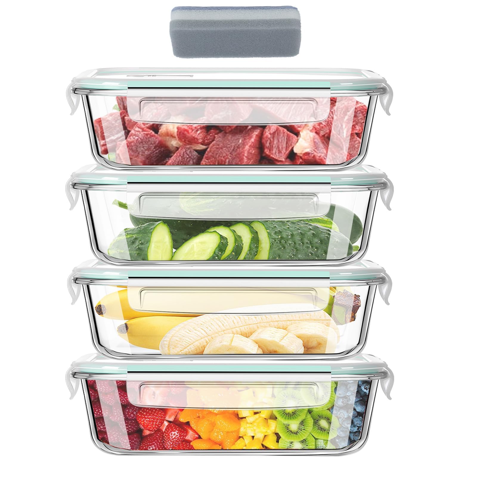 Hcrvvi Glass Food Storage Container Set, Transparent Containers With ...