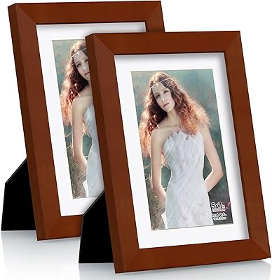 PECULA 2 Pack 5x7 Picture Frame, Brown Picture Frame for Wall and ...