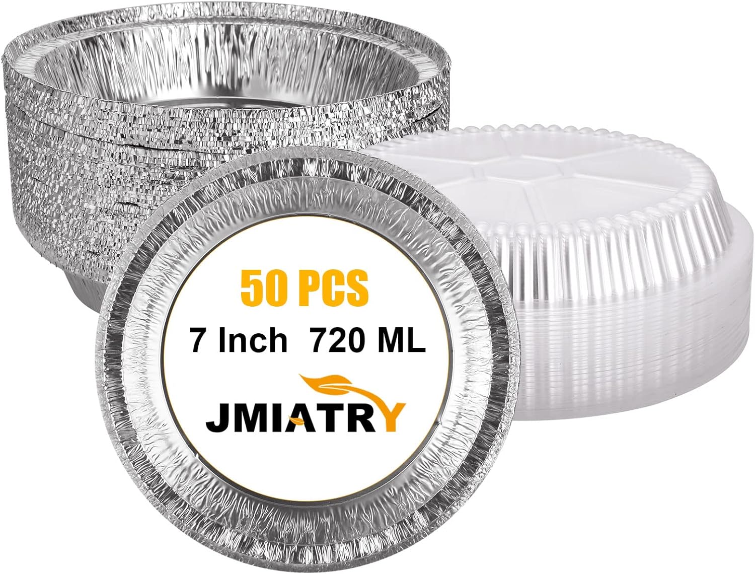 JMIATRY 50 Pack 7 Inch Round Foil Trays with Lids, 720ML Disposable ...