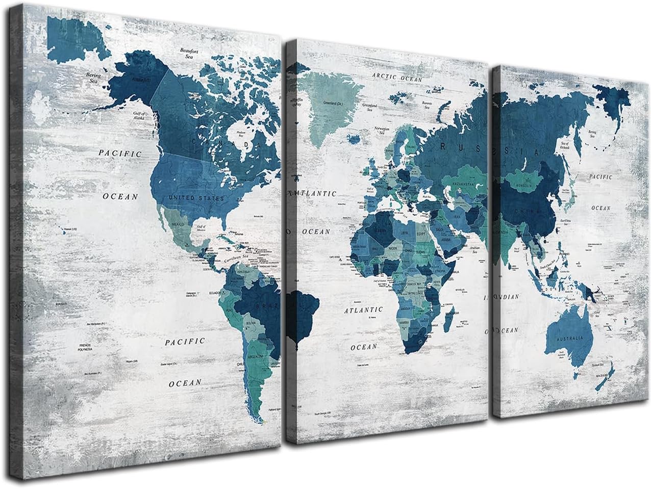 Amazon.com: HLNIUC World Map Framed Wall Art Set, Colorful Maps Canvas ...