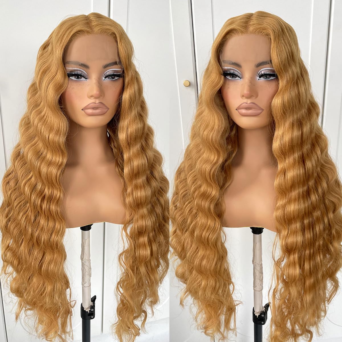 Amazon.com : MITIMES Honey Blonde Lace Front Wig Glueless Crimp Curly ...