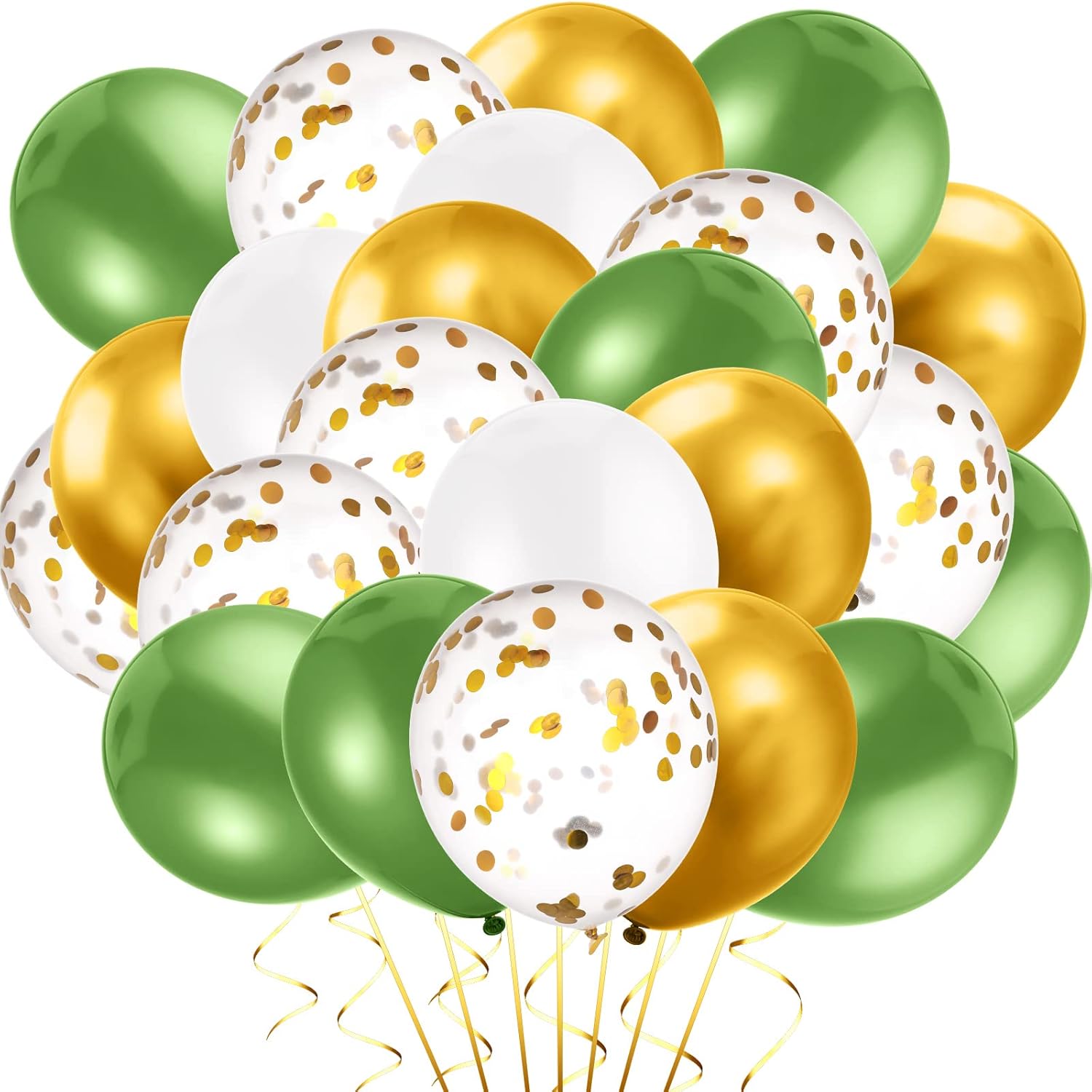 Prasacco Juego de 50 globos de confeti verde oliva blanco y dorado de ...