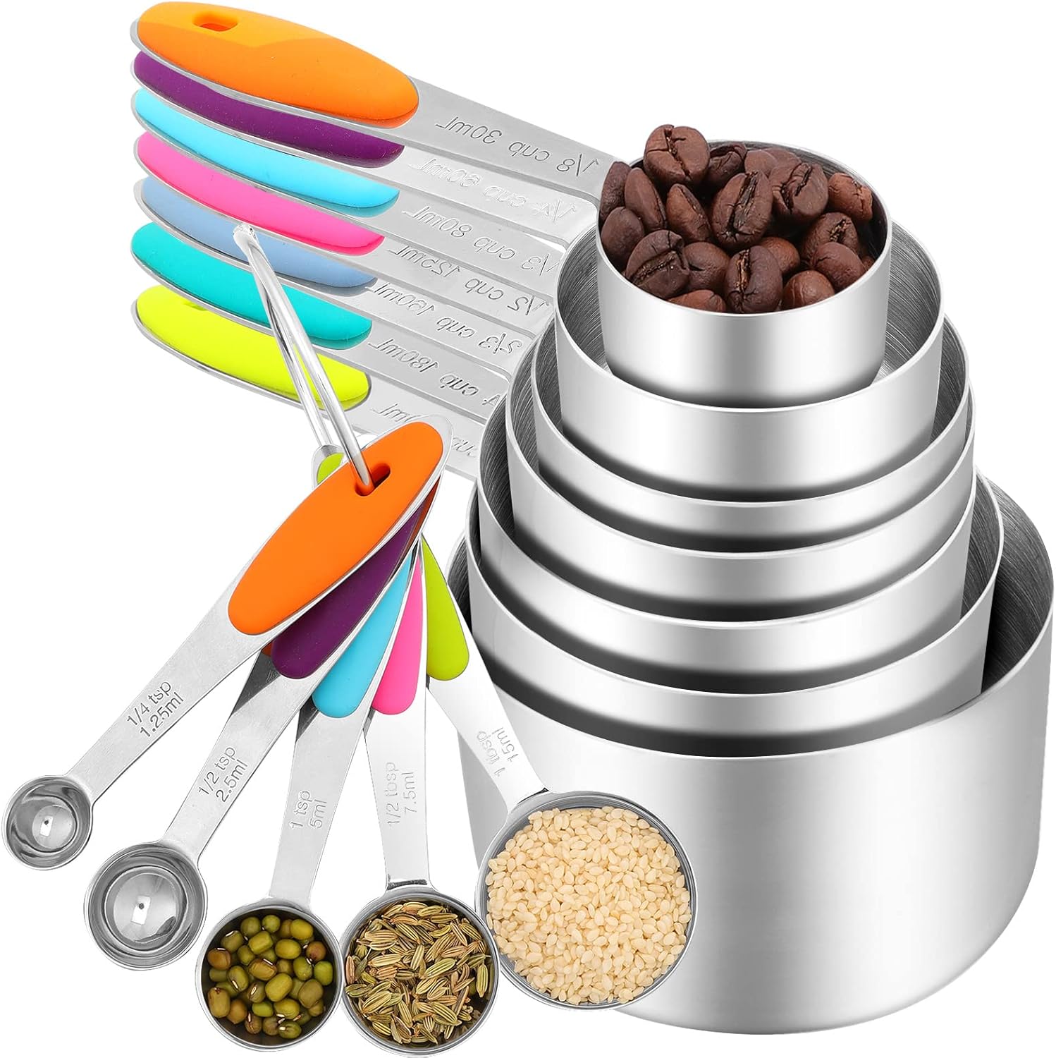 Amazon.com: Measuring Cups and Spoons Set of 12,Include 7 Stainless ...
