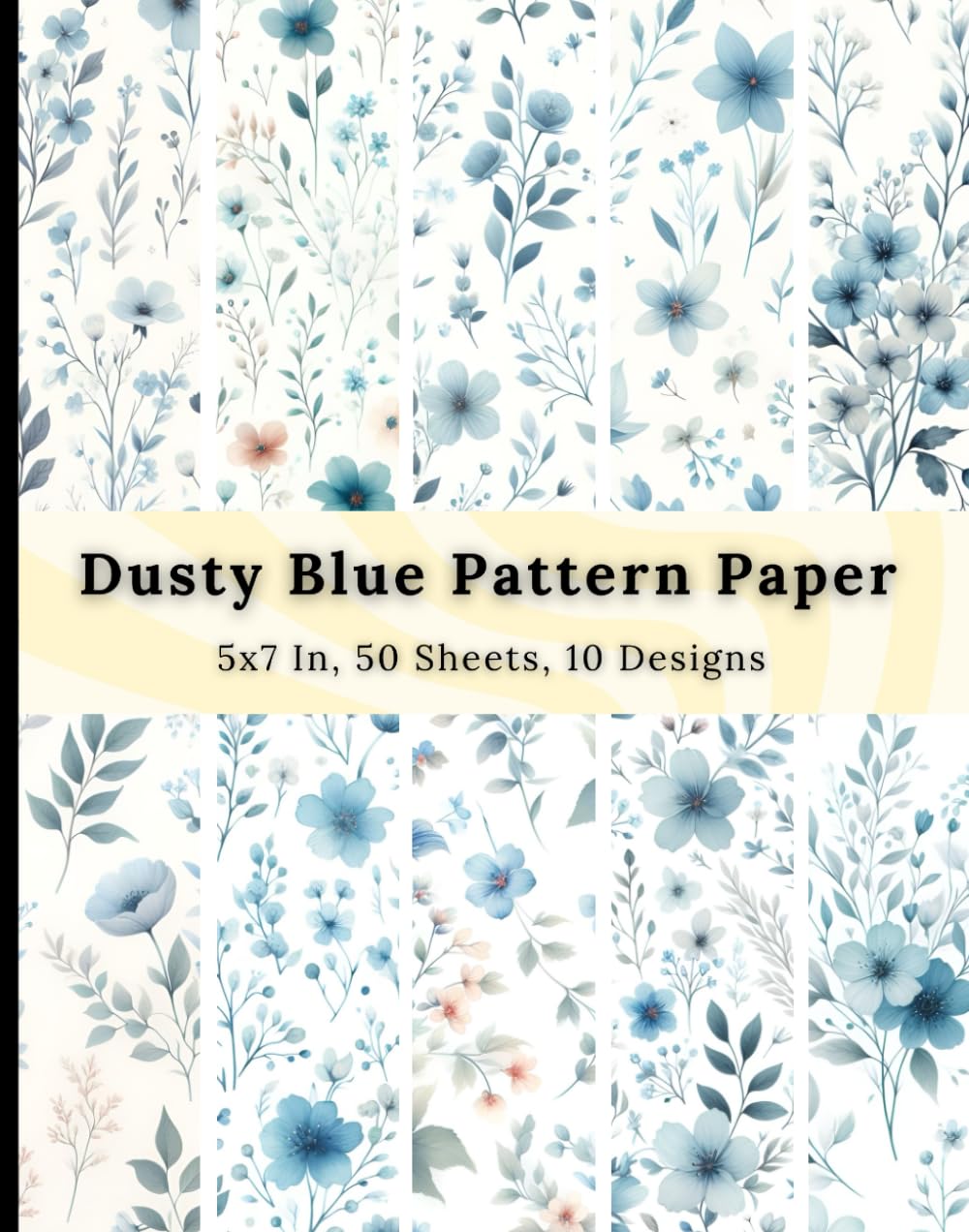 Dusty Blue Pattern Paper: Floral Prints for Scrapbooking 5x7 In, 50 ...